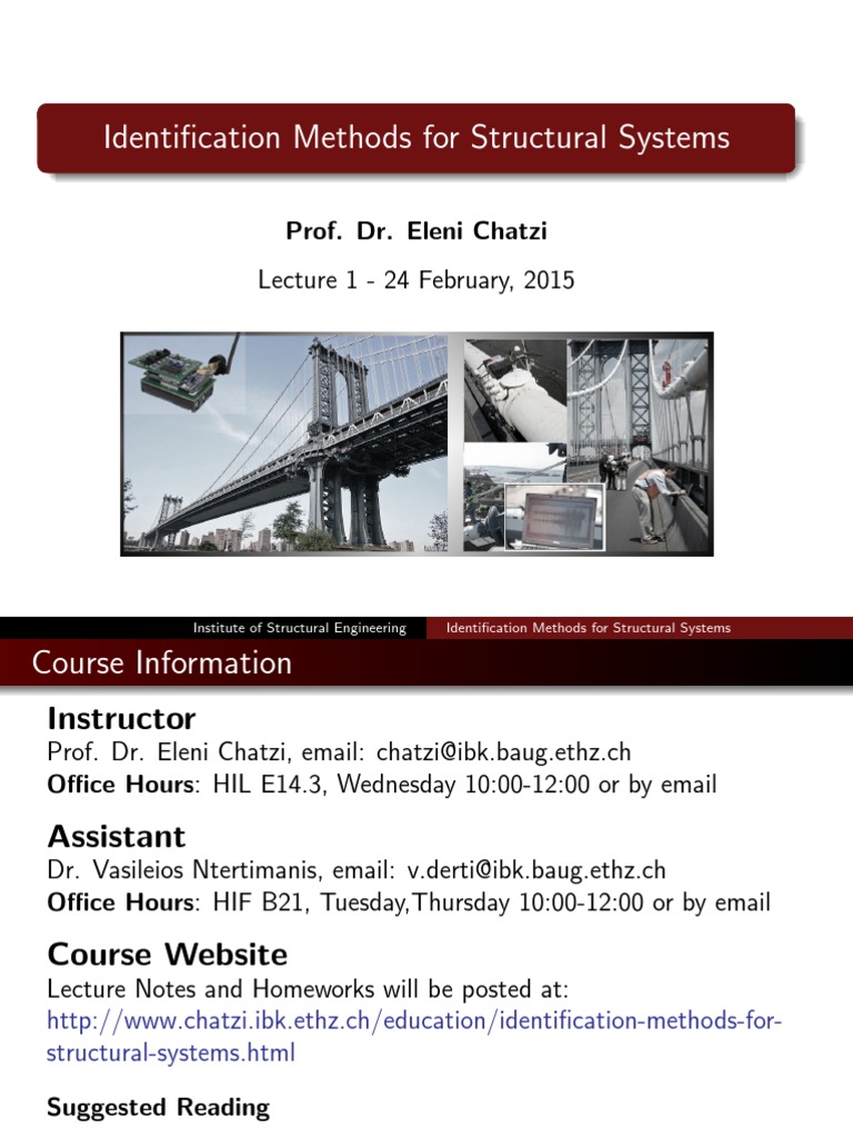 Identification Methods For Structural Systems: Prof. Dr. Eleni Chatzi ...