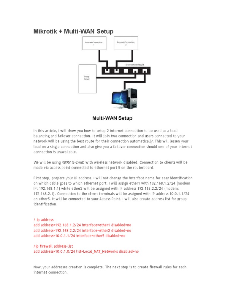 Mikrotik + Multi-WAN Setup | Wireless Access Point | Ip Address