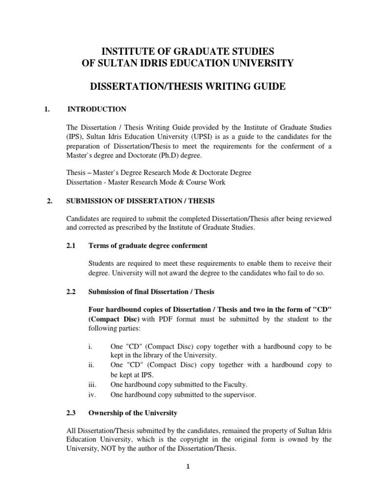 Institute of Graduate Studies of Sultan Idris Education University Dissertation/Thesis Writing ...