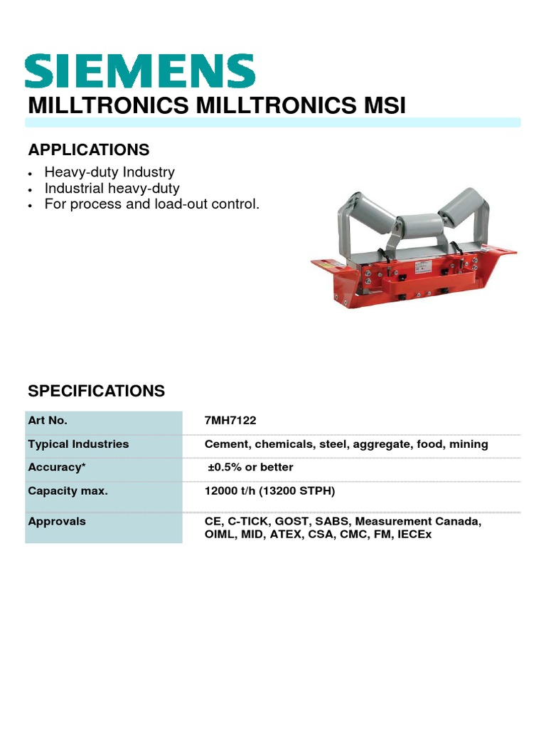 7MH7122 Siemens Milltronics Msi Belt Scale | PDF