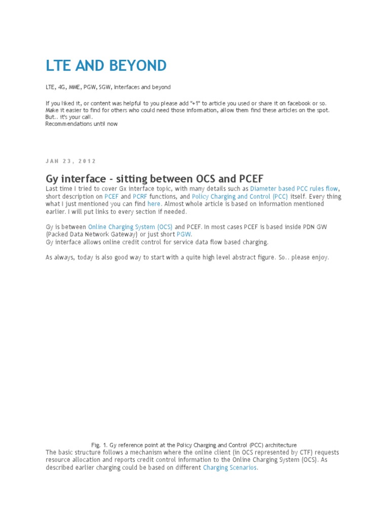Lte and Beyond: Gy Interface - Sitting Between OCS and PCEF | PDF ...