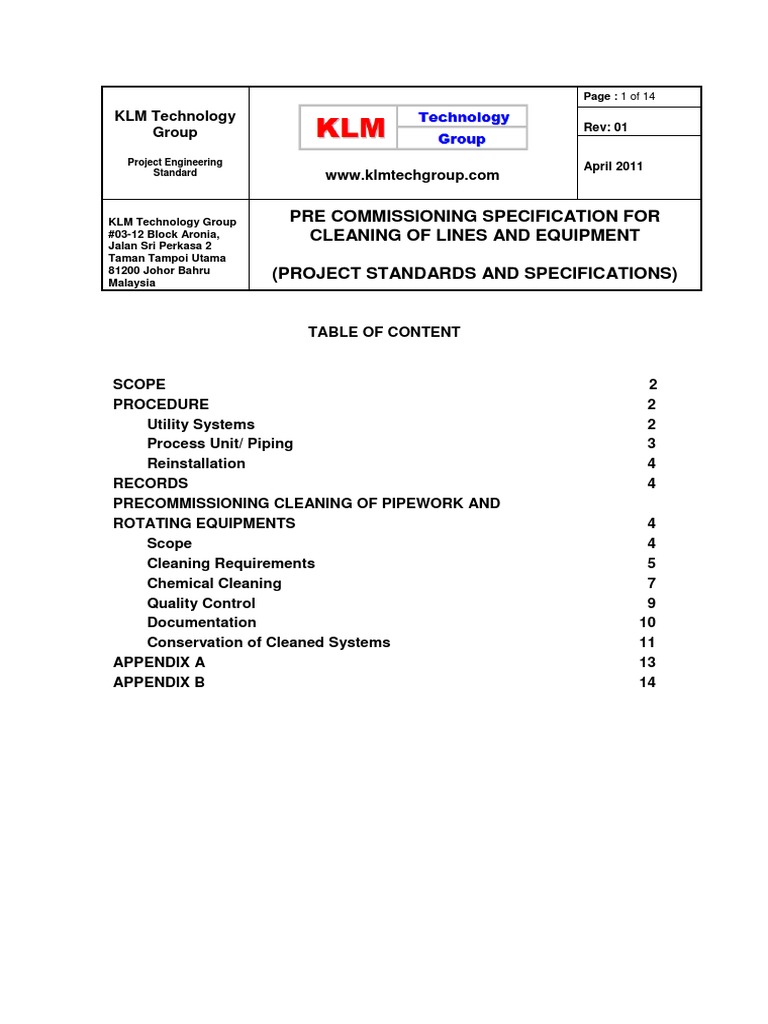 PROJECT STANDARDS AND SPECIFICATIONS Precommissioning Piping Cleaning ...