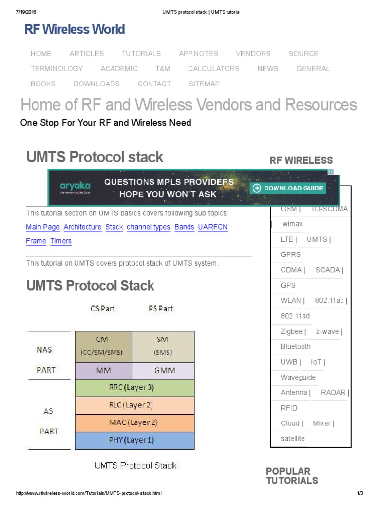 UMTS Protocol Stack - UMTS Tutorial | PDF | General Packet Radio Service | Computer Network