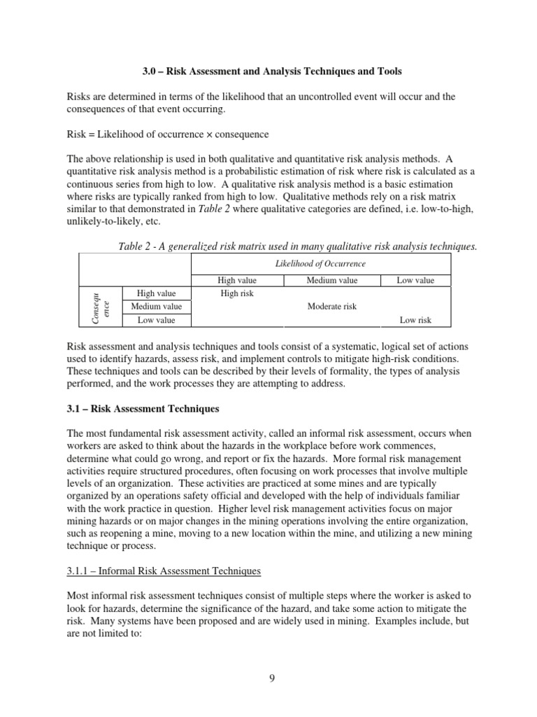 Risk Assessment and Analysis Techniques and Tools | PDF