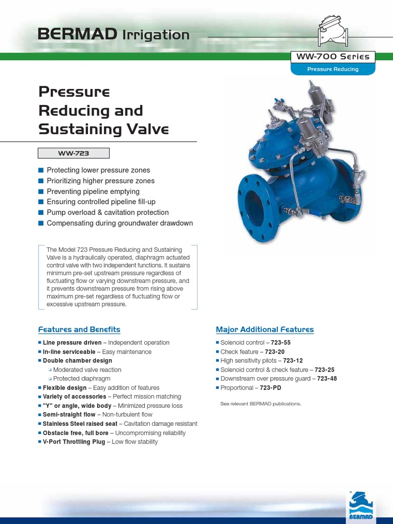 Bermad: Pressure Reducing and Sustaining Valve | Download Free PDF ...