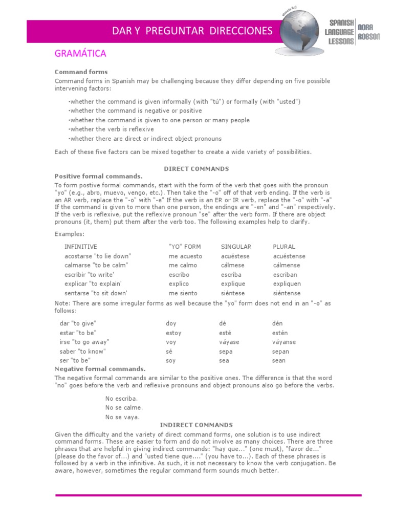 Dar y Preguntar Direcciones | PDF | Verb | Language Mechanics