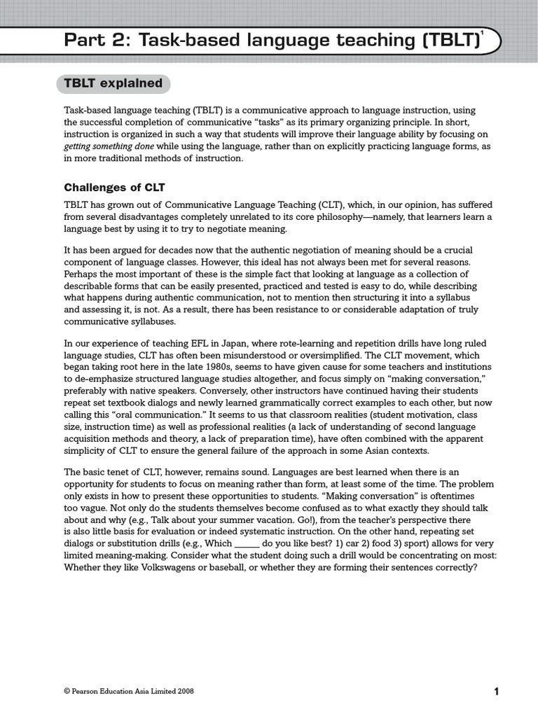 Part 2: Task-Based Language Teaching (TBLT) | PDF