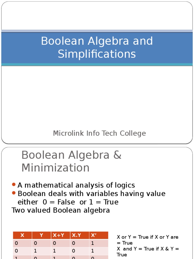 Simplifying Boolean Expressions and Minimizing Logic Circuits Using Boolean Algebra Rules | PDF