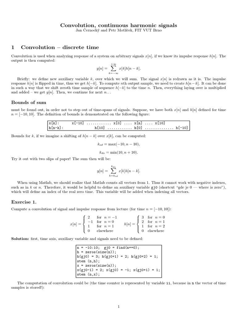 Convolution, Continuous Harmonic Signals: Bounds of Sum | PDF | Trigonometric Functions ...