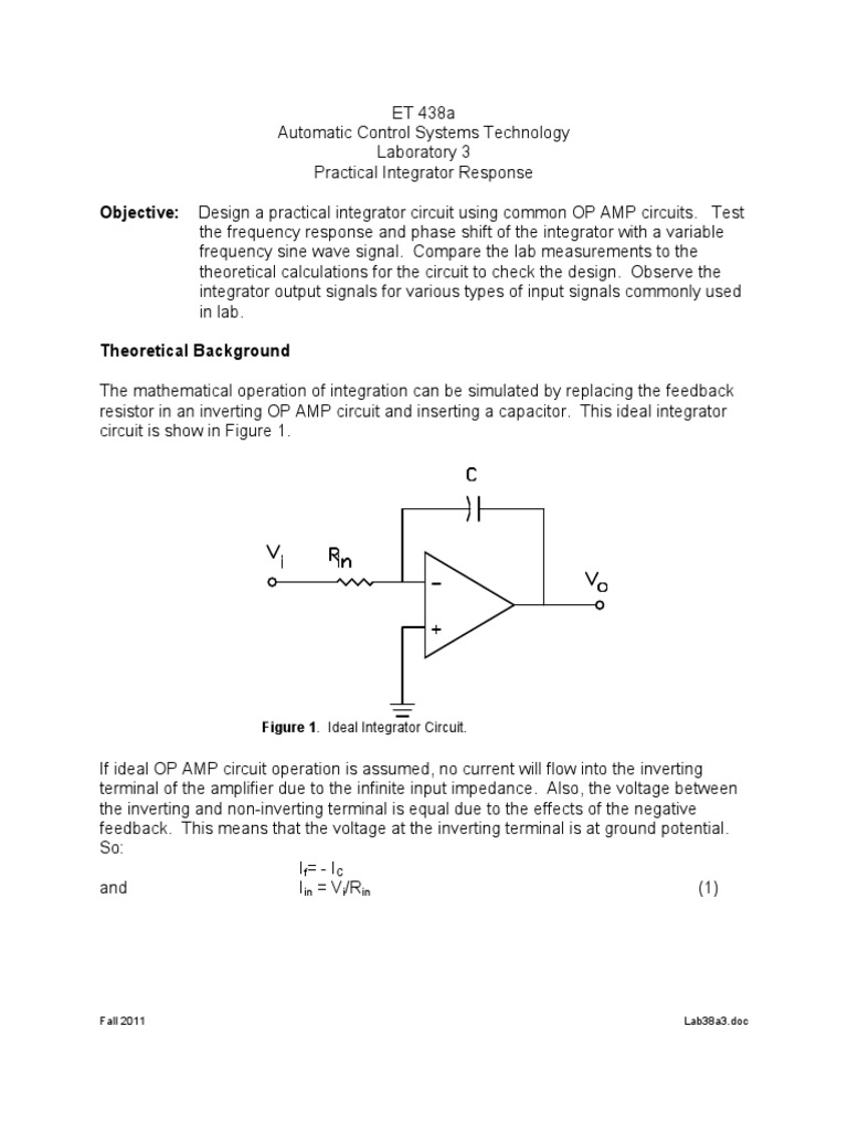 Objective: Design A Practical Integrator Circuit Using Common OP AMP ...