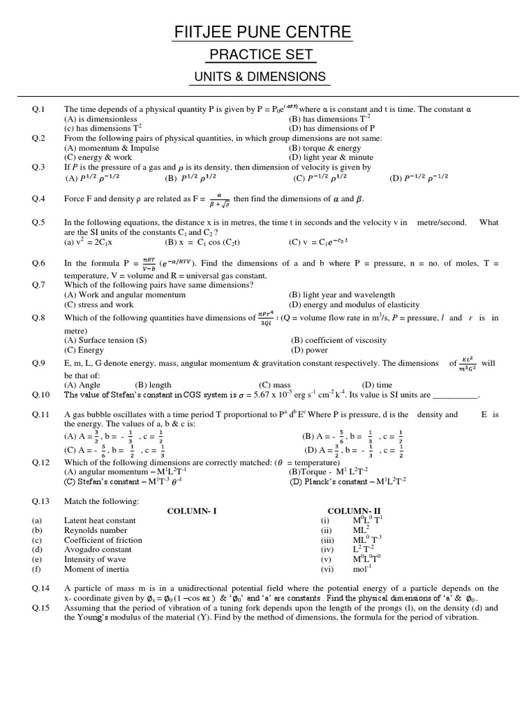 Fiitjee Pune Centre: Practice Set | PDF | Momentum | Gases
