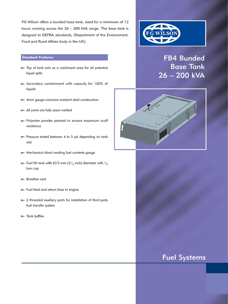 FB4 Bunded Base Tank 26 - 200 kVA: Standard Features | PDF | Computers ...