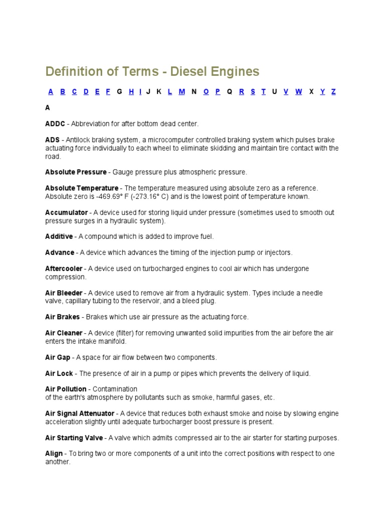 Diesel Engine Terminology Guide | PDF | Cylinder (Engine) | Internal ...