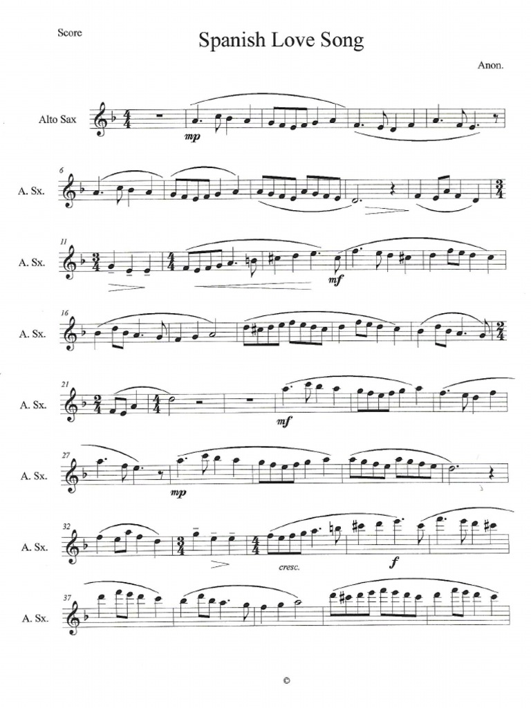 Alto Saxophone - Spanish Love Song Score | PDF