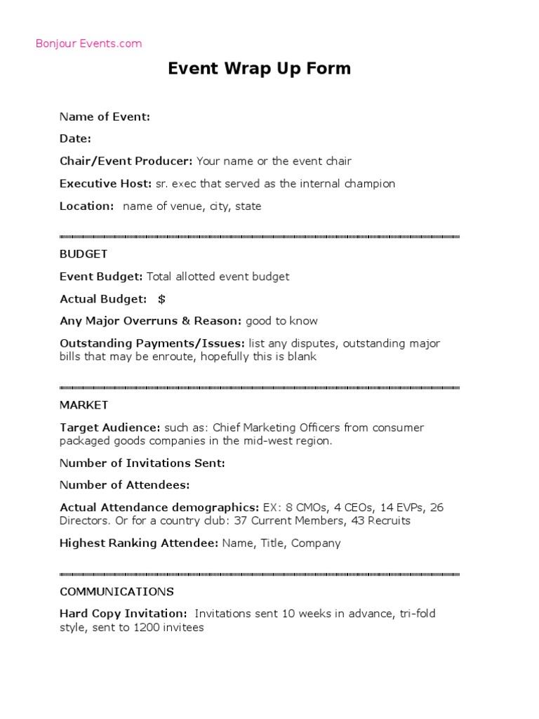 Event Wrap Up Form: Bills That May Be Enroute, Hopefully This Is Blank | Download Free PDF ...