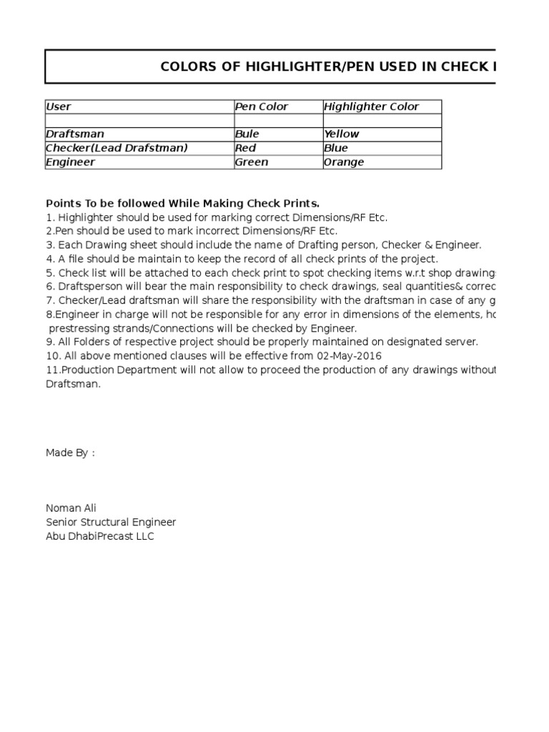 Colors of Highlighter/Pen Used in Check Prints | PDF
