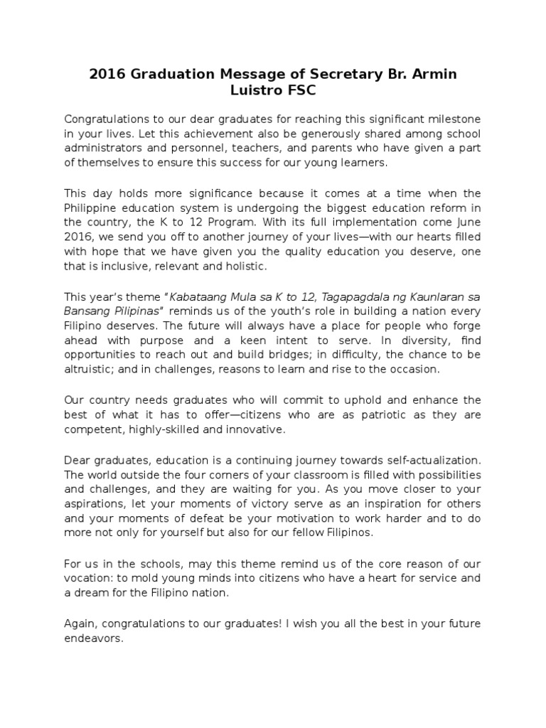 2016 Graduation Message of Secretary BR | PDF