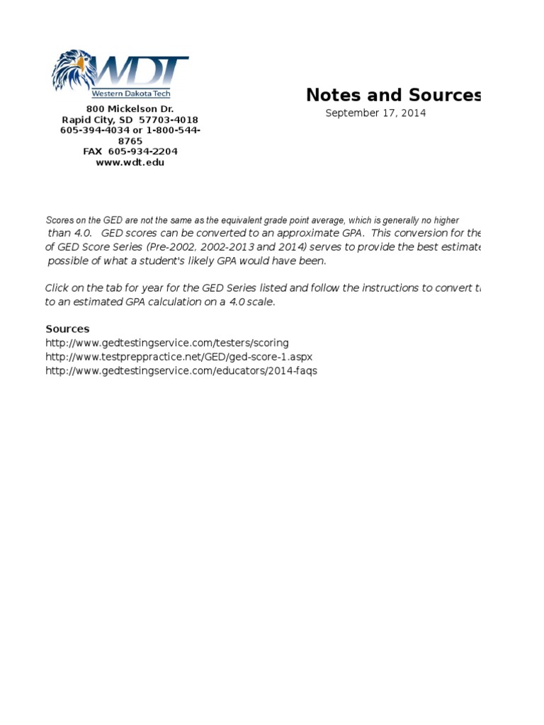 GED Score to GPA Conversion Guide | PDF | Grading (Education) | General ...