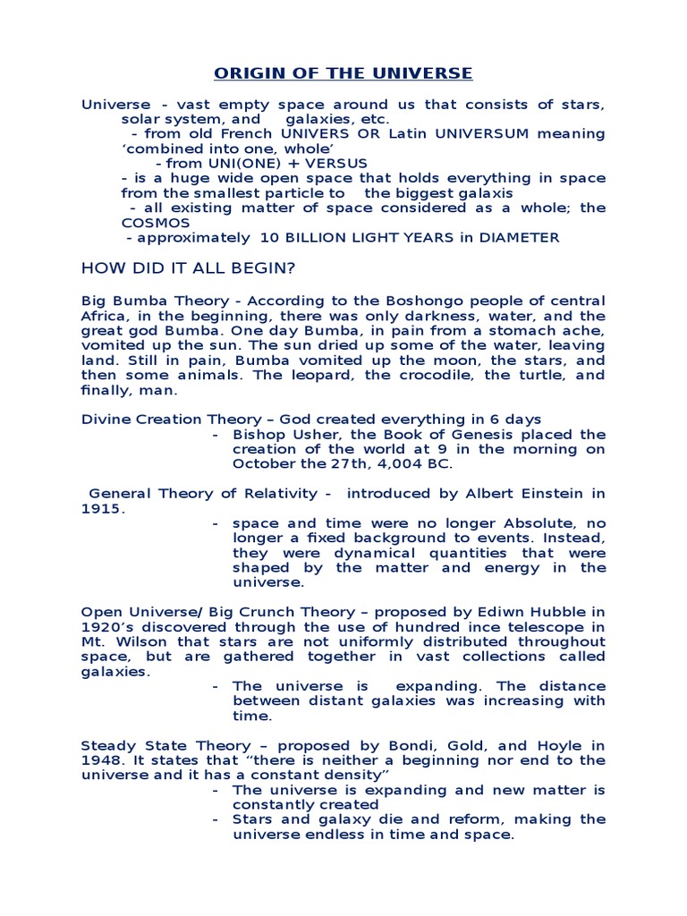 Origin of The Universe: How Did It All Begin? | PDF