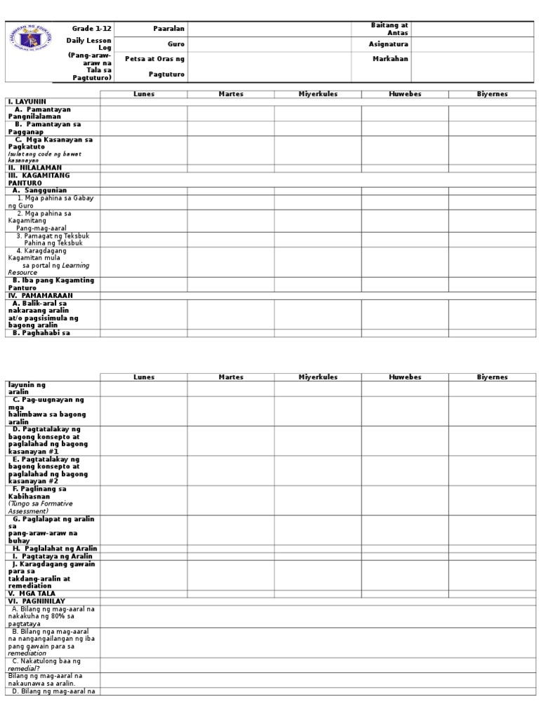 Daily Lesson Logs | PDF