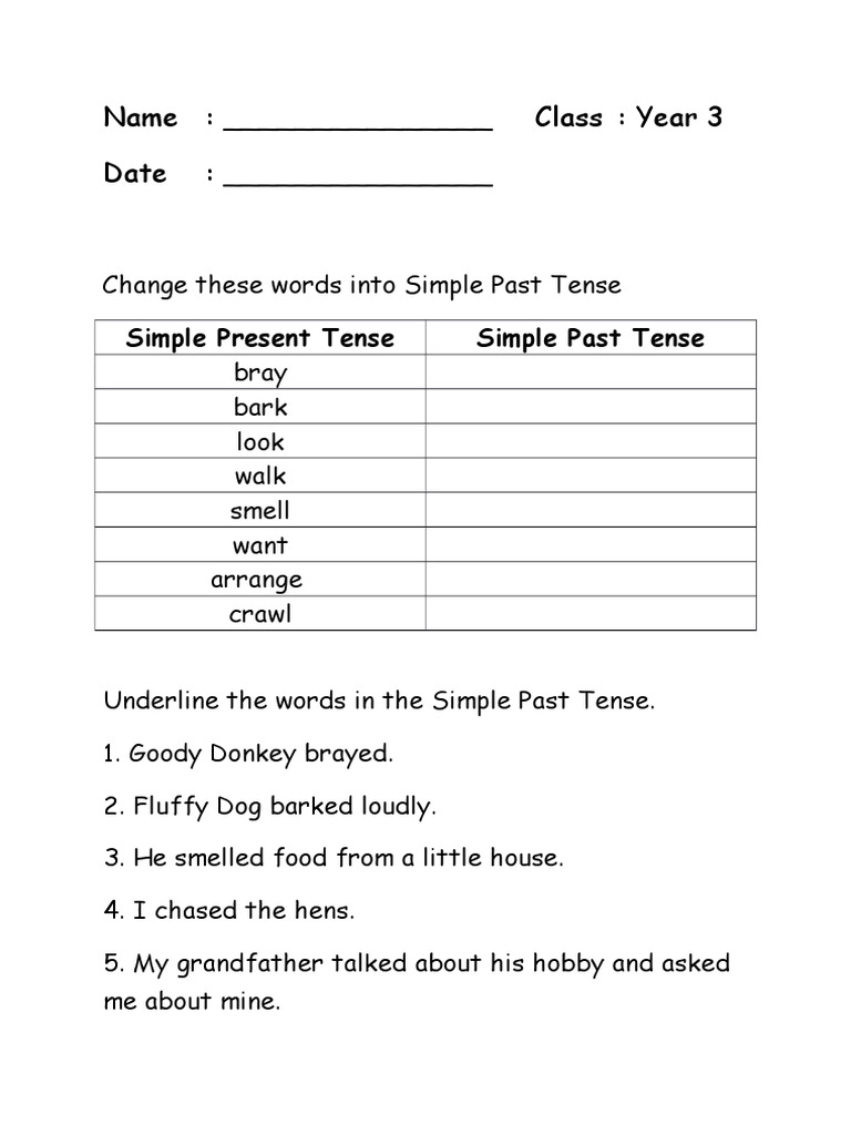 Converting Verbs to Past Tense: A Practice Worksheet for Students ...