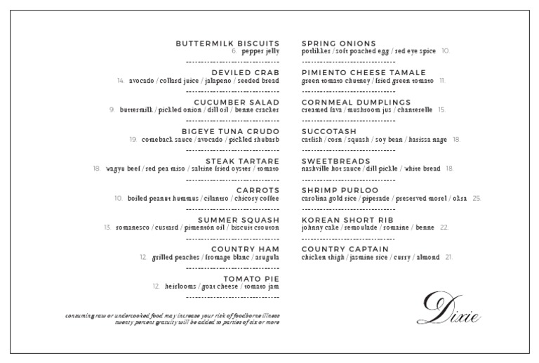 Dixie Menu | PDF | Cooking, Food & Wine | Home & Garden
