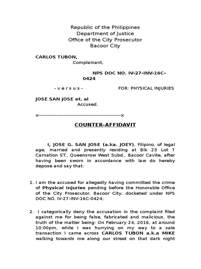 Republic of The Philippines Department of Justice Office of The City ...