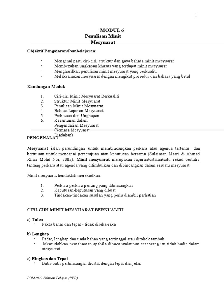 Penulisan Minit Mesyuarat-Salinan Pelajar | PDF