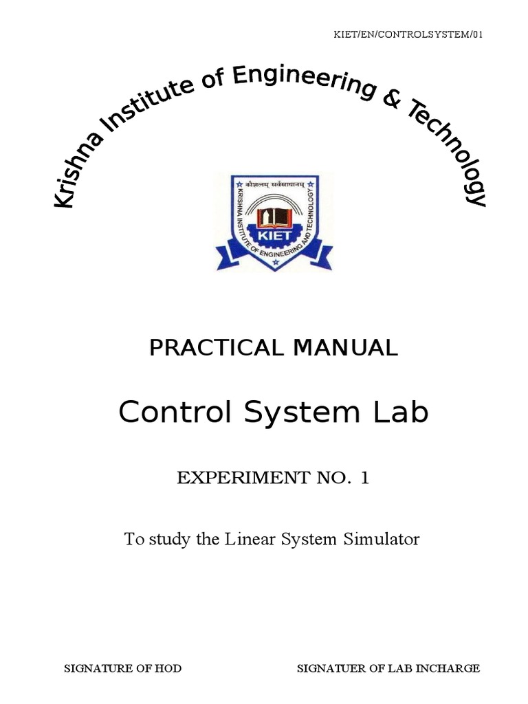 Control System Lab: Practical Manual | PDF | Science & Mathematics
