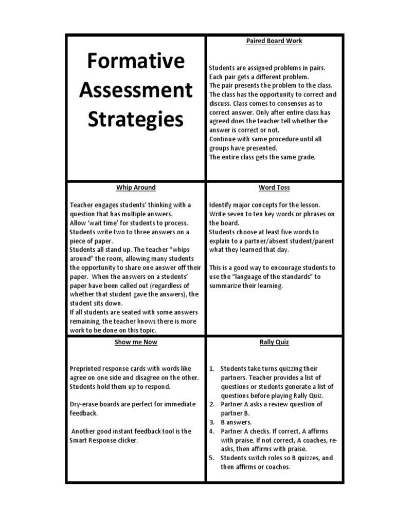 Formative Assessment Strategies Overview | PDF | Quiz | Educational ...