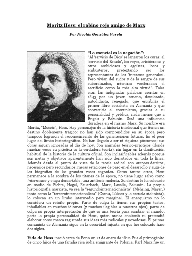 "Moritz Hess: El Rabino Rojo Amigo de Marx" Por Nicolás González Varela ...