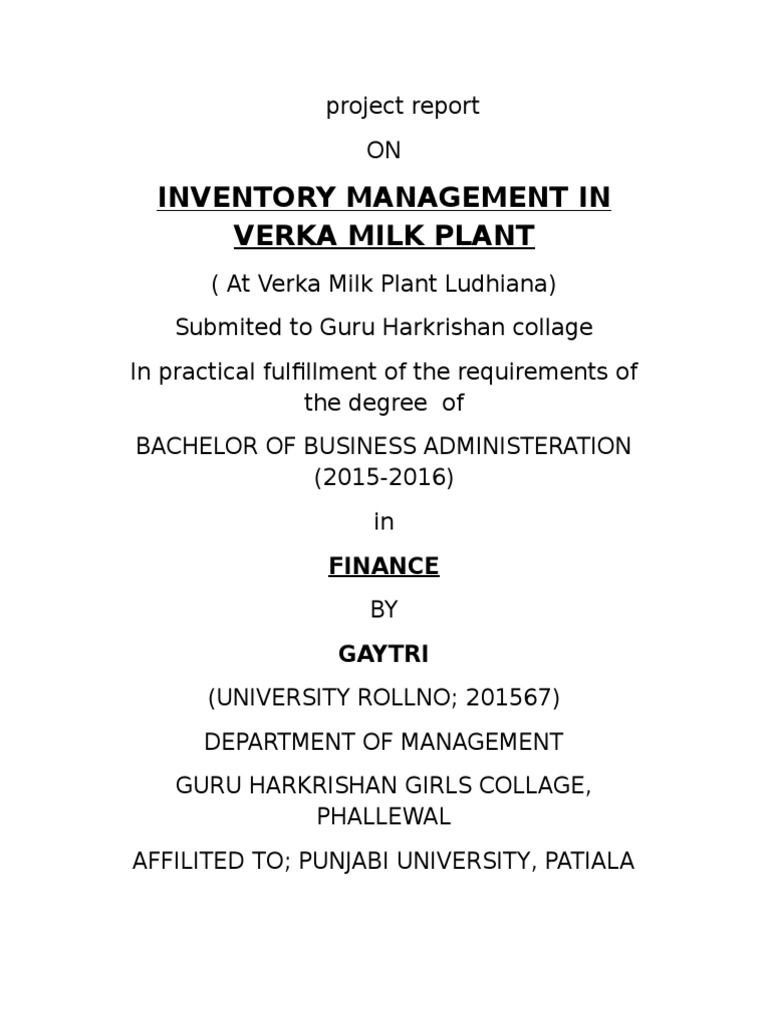 Inventory Management in Verka Milk Plant: Finance | PDF | Printing ...