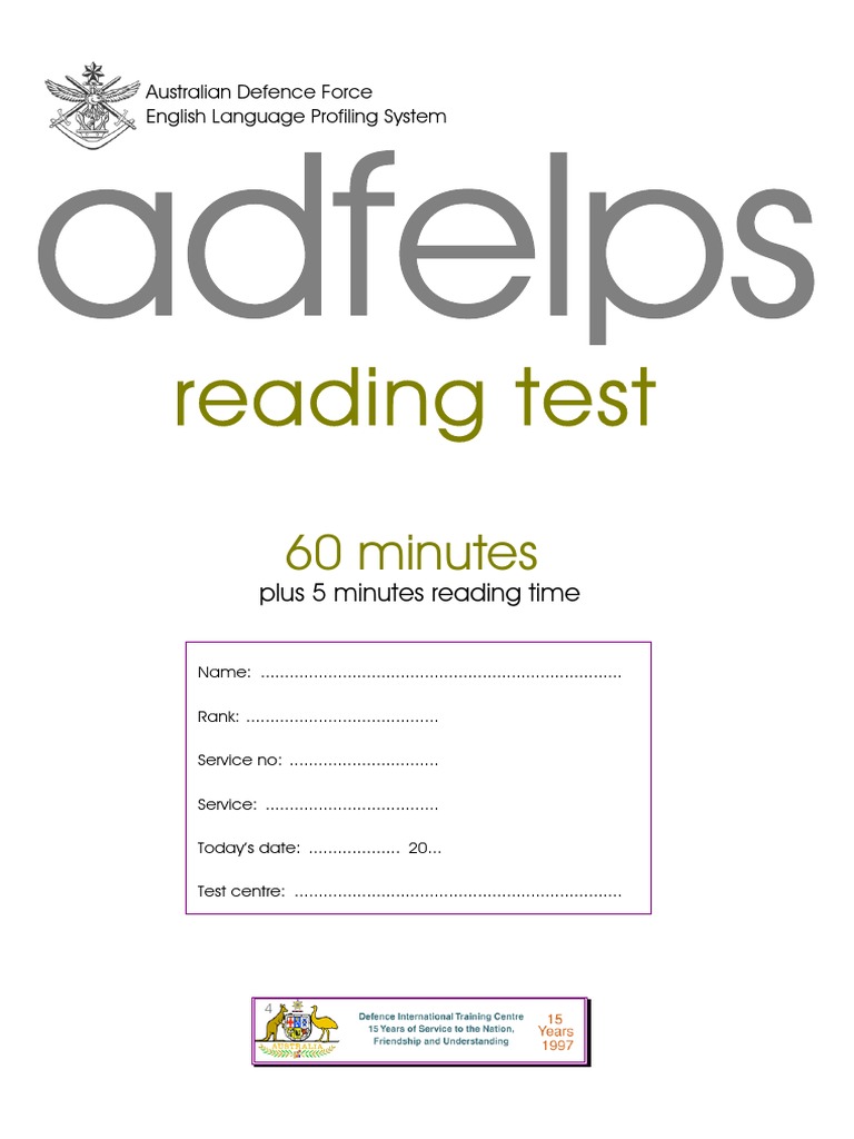 Reading Test 4 - Cover | PDF