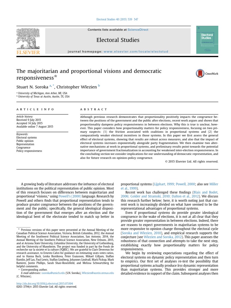 The Majoritarian and Proportional Visions and Democratic Responsiveness ...