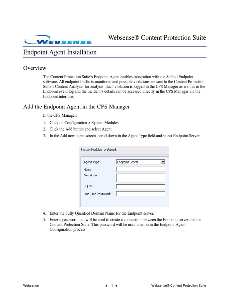 Configuring the Websense Content Protection Suite Endpoint Agent and ...