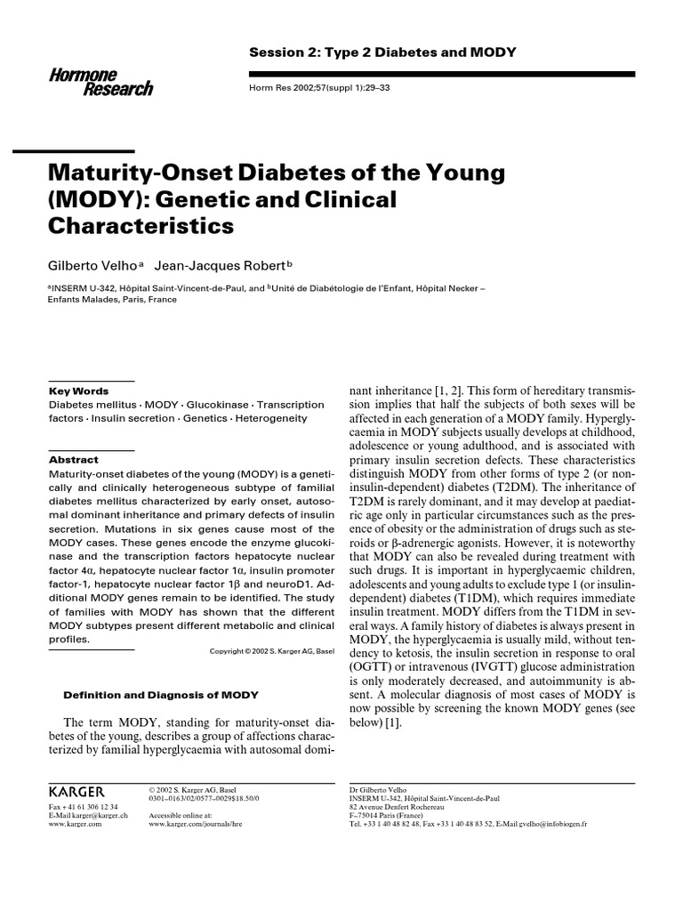 Maturity-Onset Diabetes of The Young (MODY) : Genetic and Clinical ...