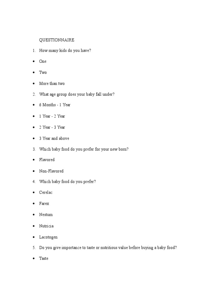 Survey on Baby Food Preferences: A Questionnaire Exploring Parental ...