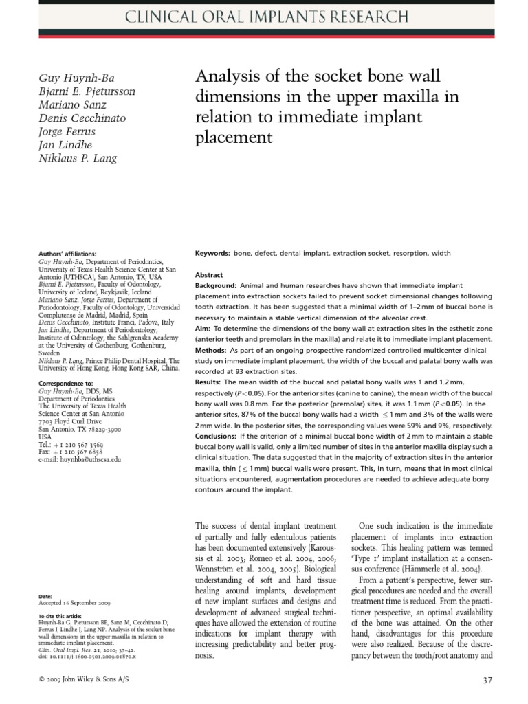 Analysis of The Socket Bone Wall Dimensions in The Upper Maxilla in ...