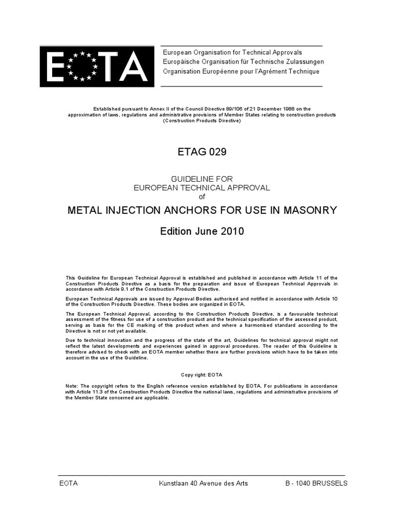 ETAG 029: Guideline For European Technical Approval of | PDF | Masonry ...