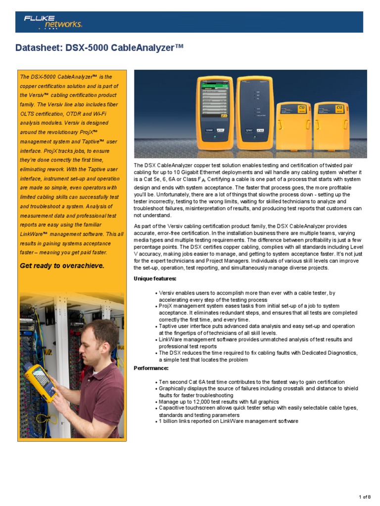Datasheet: Dsx-5000 Cableanalyzer™: Get Ready To Overachieve | PDF ...