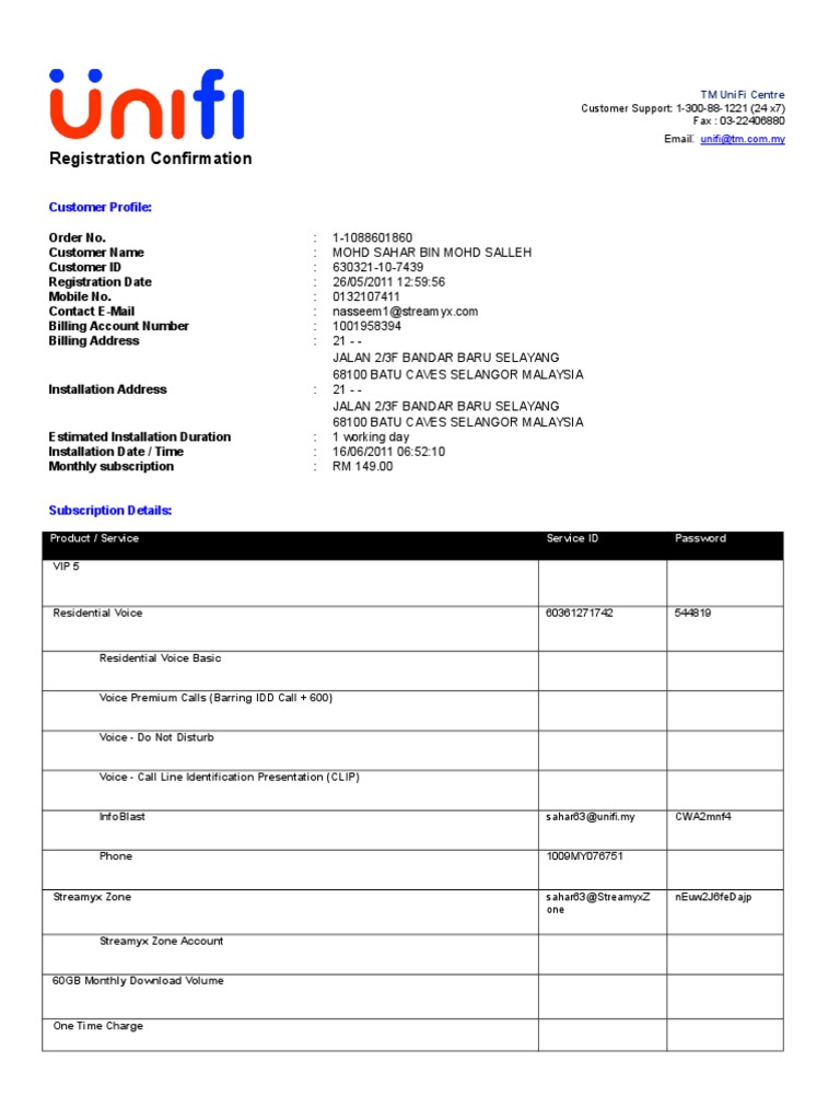 Unifi Registration Confirmation Slip - RTF - MOHD SAHAR BIN MOHD SALLEH ...