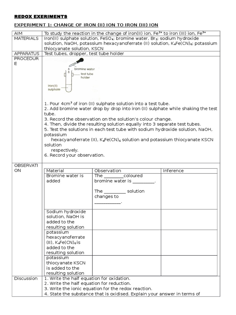 Redox Reactions: Oxidation and Reduction Experiments | PDF | Redox | Rust