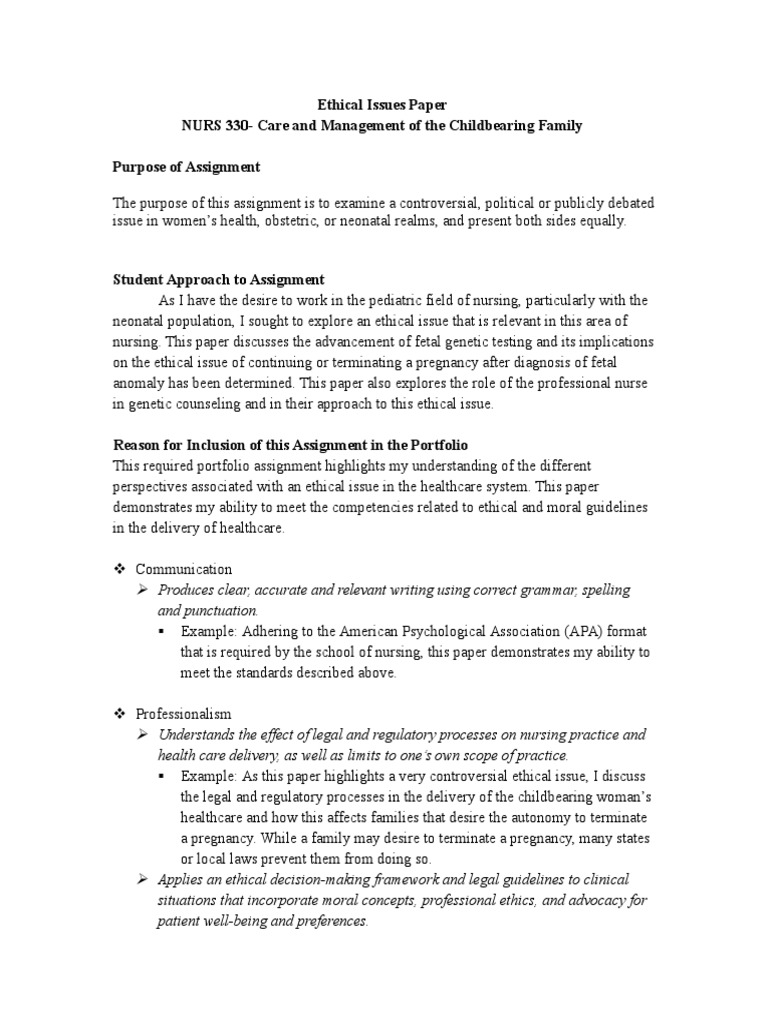 Ethical Issues Paper Intro Page | PDF | Medical Ethics | Pregnancy