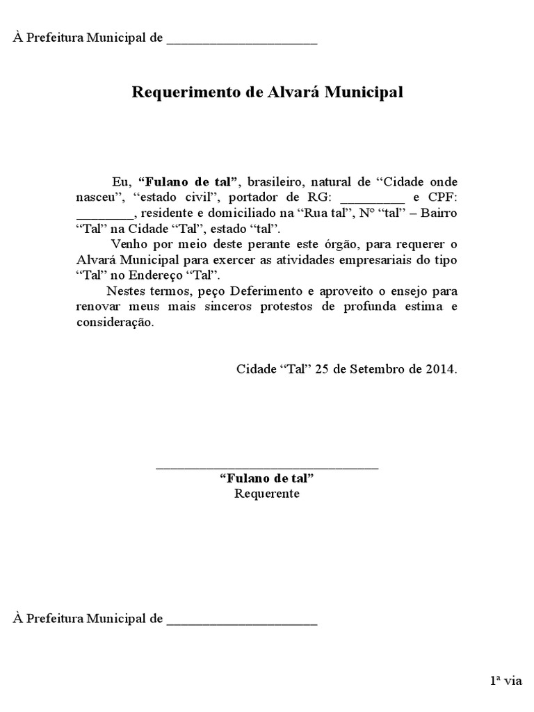 Requerimento de Alvará Municipal