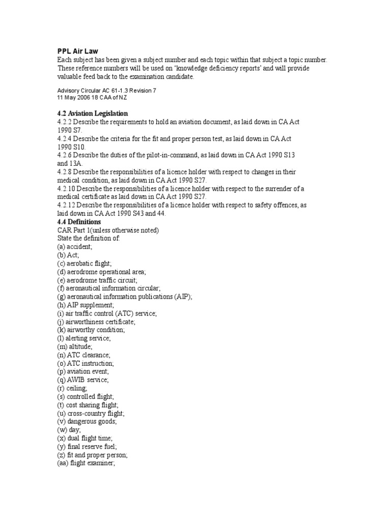 PPL Air Law Syllabus | PDF | Visual Flight Rules | Air Traffic Control