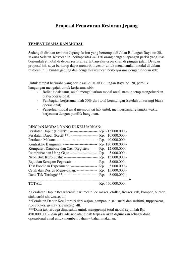 Proposal Penawaran Restoran Jepang | PDF