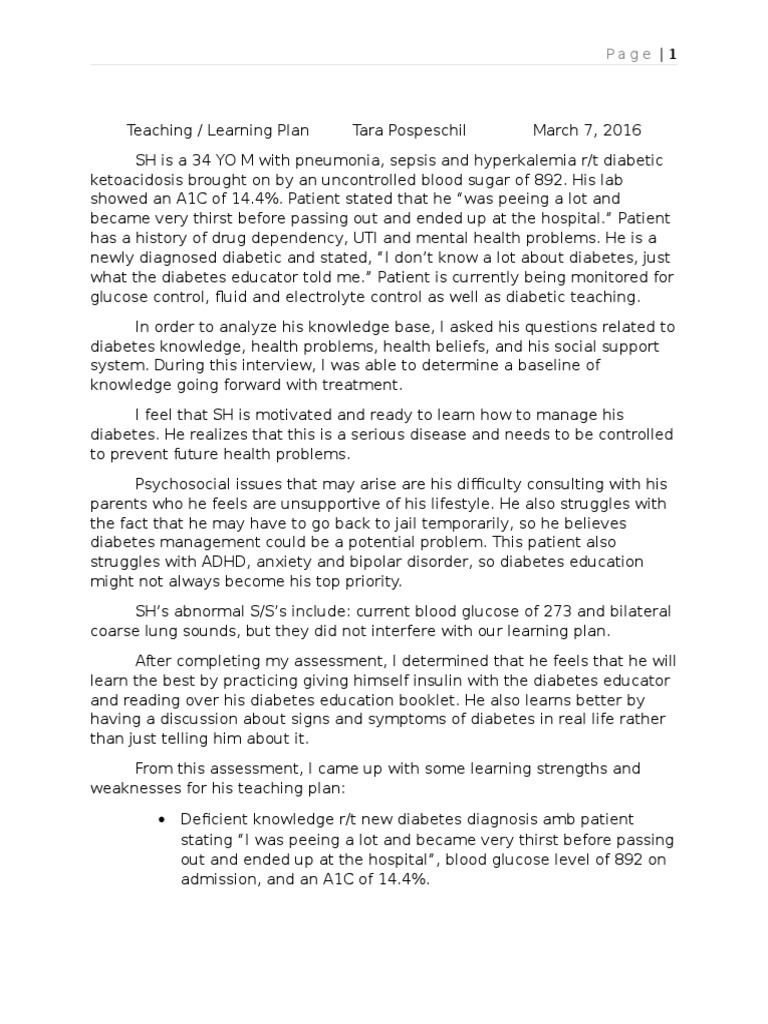 Clinical Teaching Plan | PDF | Hyperglycemia | Diabetes Mellitus