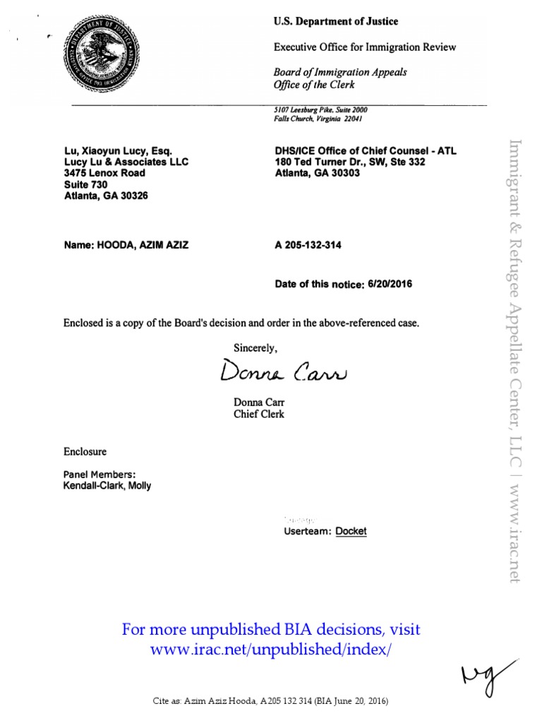 Azim Aziz Hooda: Voluntary Departure Case | PDF | Removal Proceedings ...