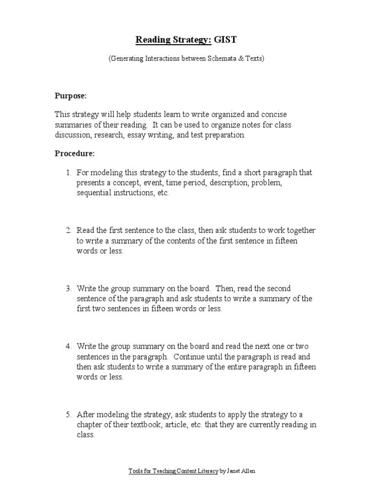 strategies - gist | Reading (Process) | Human Communication