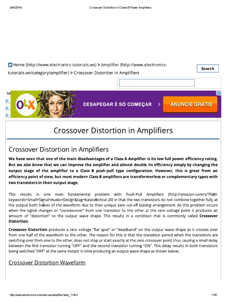 Crossover Distortion in Class-B Power Amplifiers | PDF